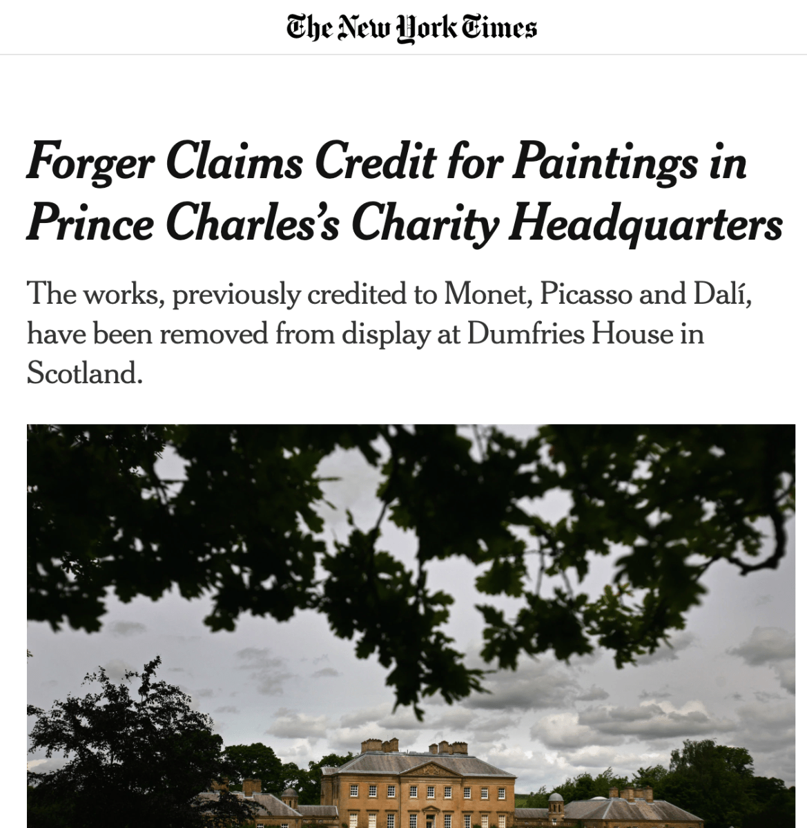 NY Times: Forger Claims Credit for Paintings in Prince Charles’s HQ ...